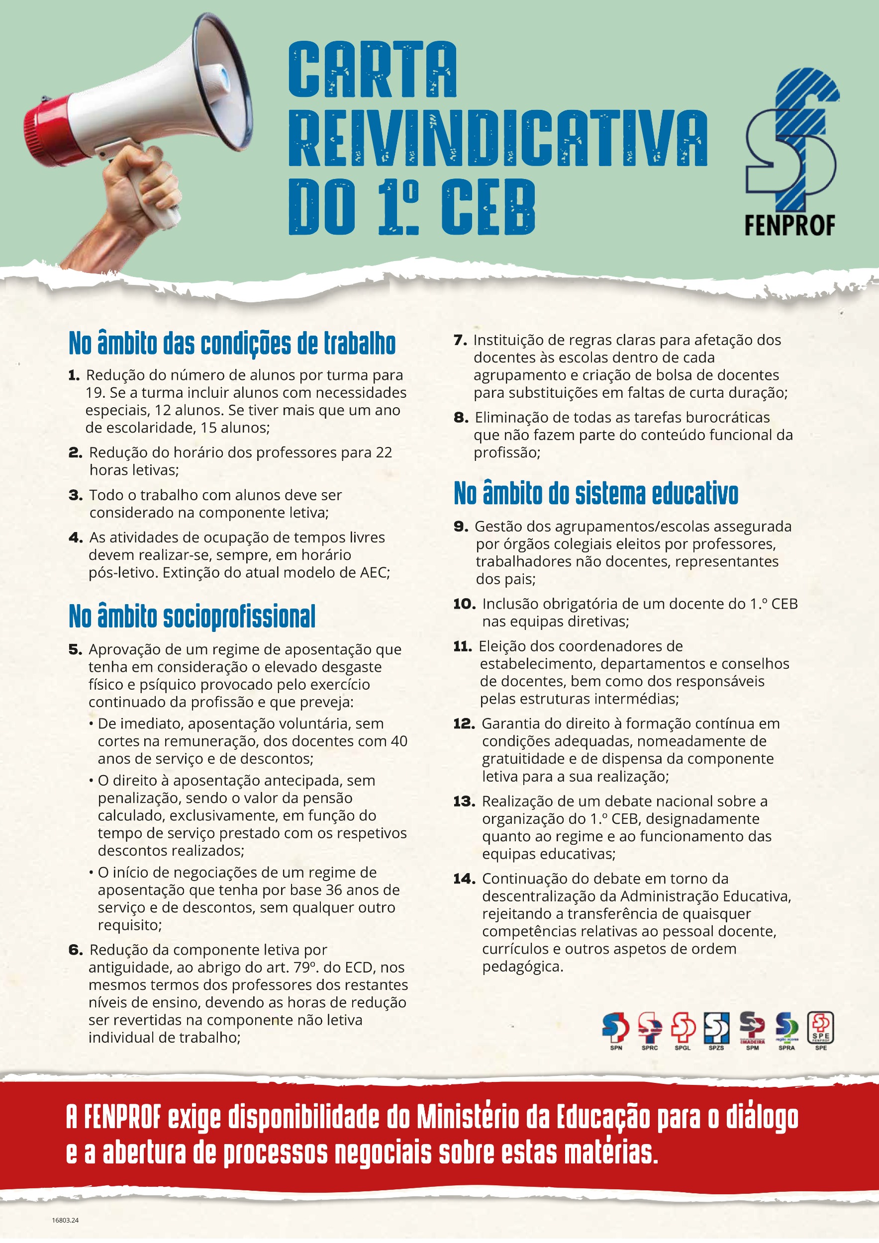 SPN - 1.º CEB — Carta reivindicativa da Fenprof